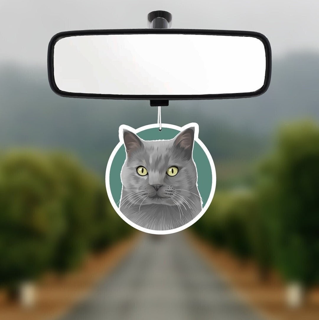 Cat Car Air Freshener, Grey Cat, Rear View Mirror Accessory, Cute ...