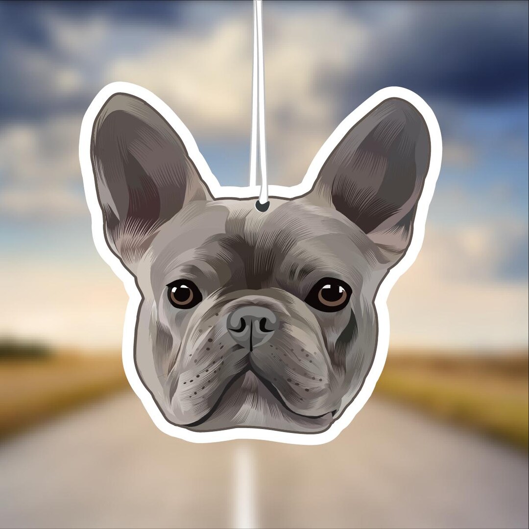 French Bulldog Dog Car Air Freshener, Grey Frenchie, Rear View Mirror ...