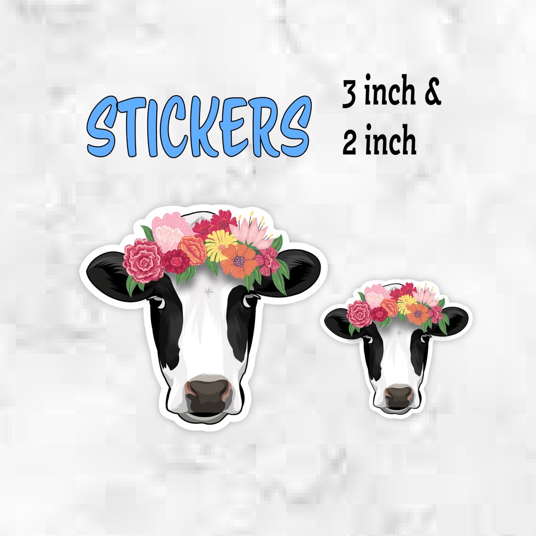 Dairy Cow With Flowers Sticker, Cute Sticker for Cow Lover, Animal ...