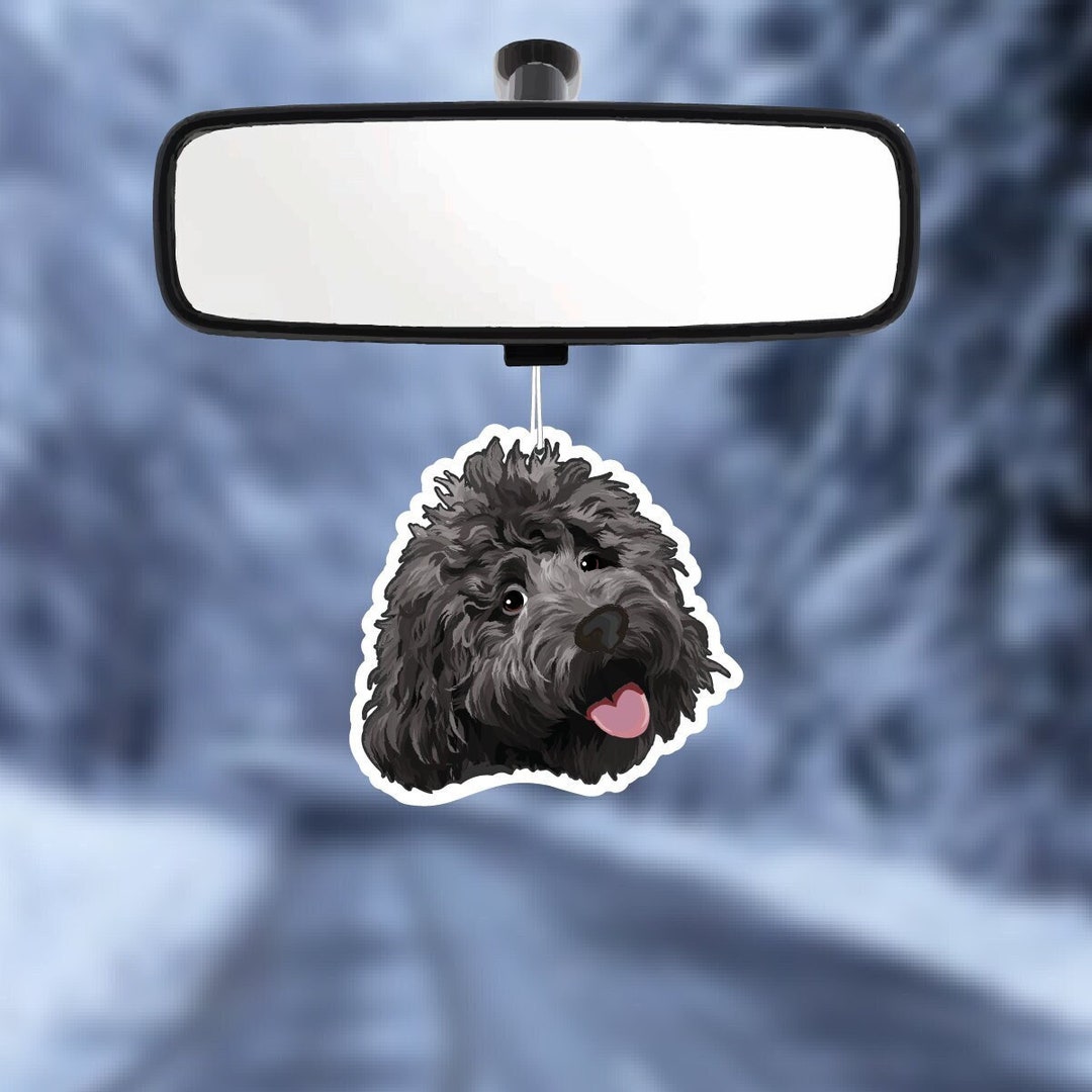 Labradoodle Dog Car Air Freshener, Black, Rear View Mirror Accessory ...