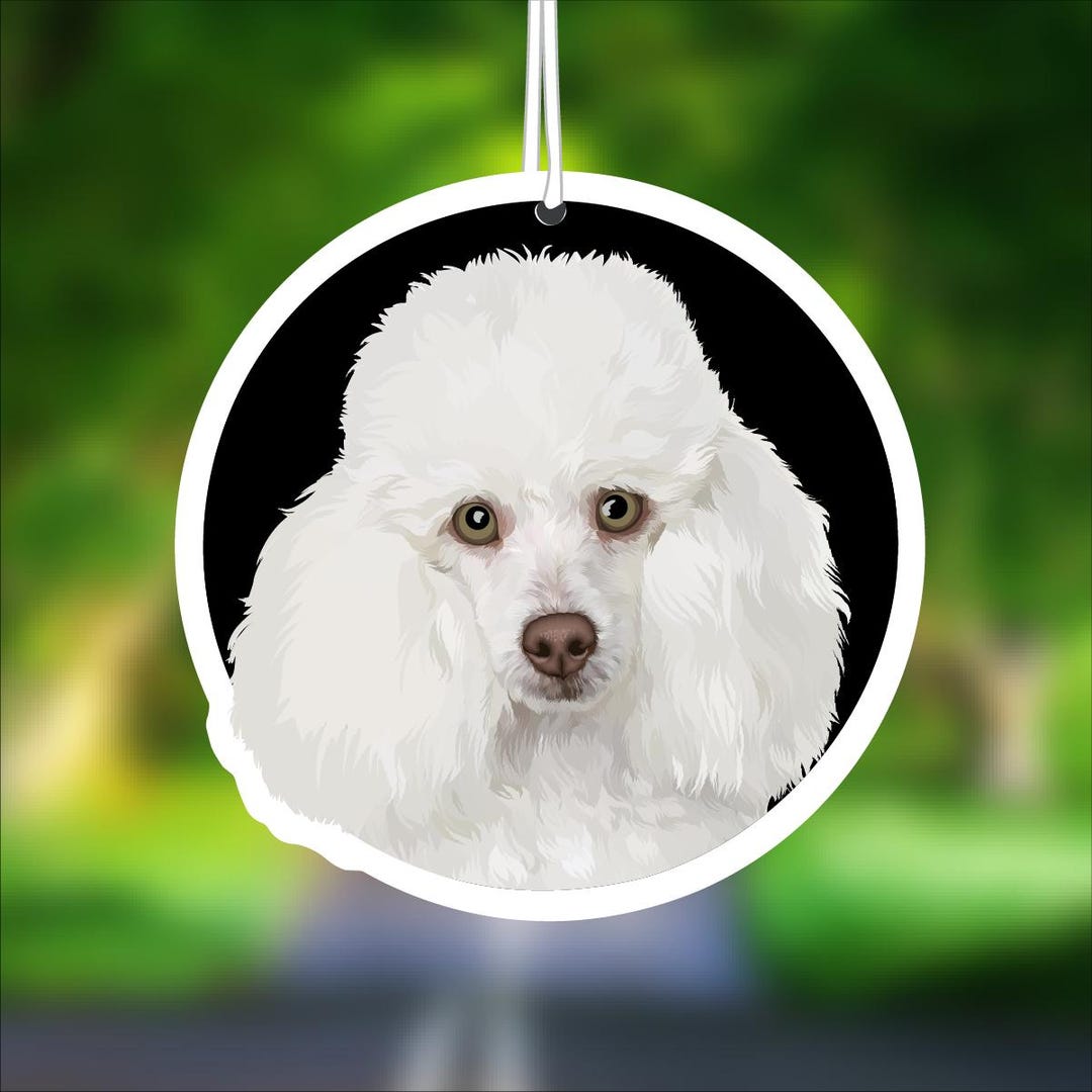 Poodle Dog Car Air Freshener, White Poodle, Rear View Mirror Accessory ...