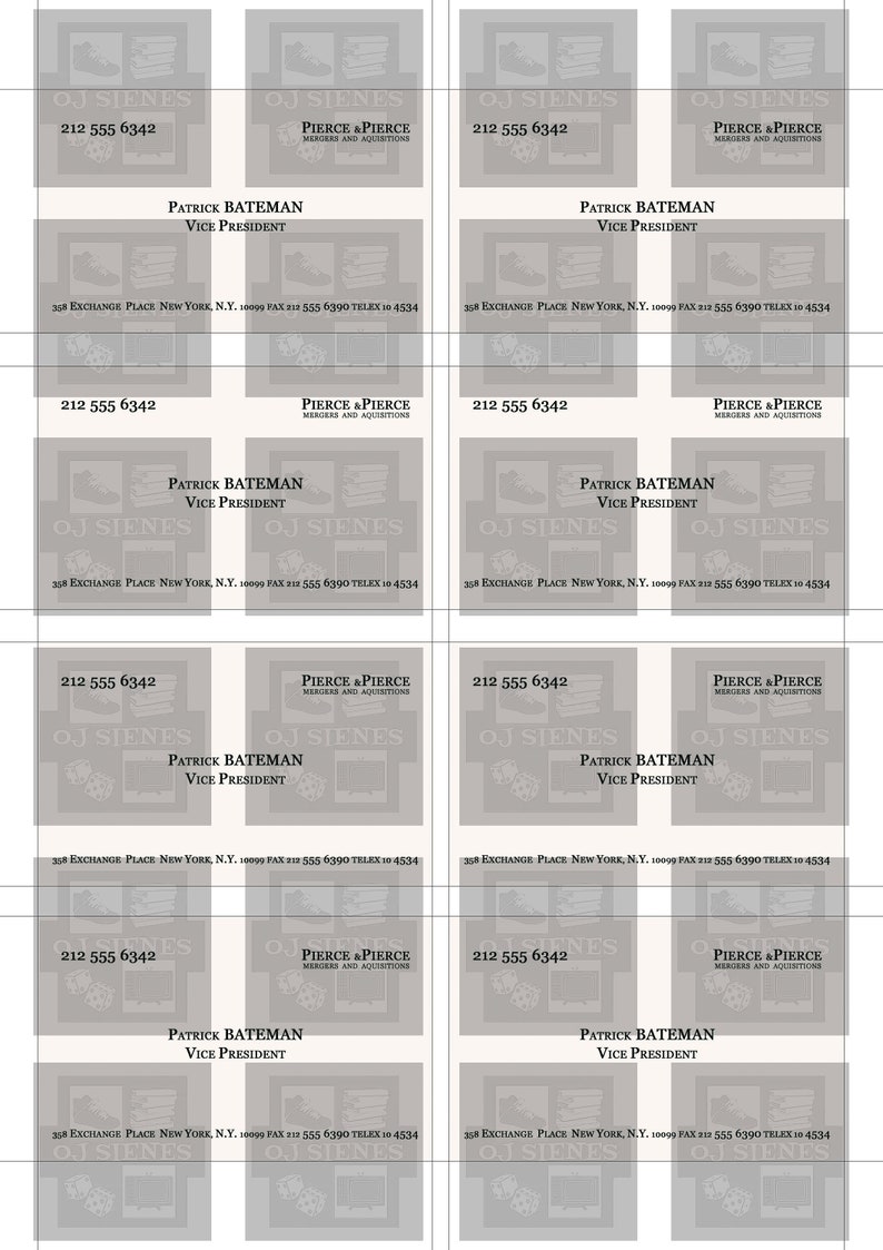 American Psycho Patrick Bateman DIGITAL DOWNLOAD PRINT Business Card ...