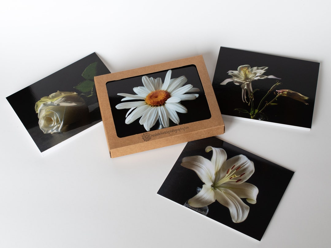 Set of 12 White Flower Photo Note Cards, Flower Photo Thank You Note ...