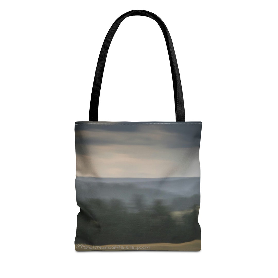 Drizzly Mountain Photo Market Tote in 3 Sizes, Rainy Weather Photo ...