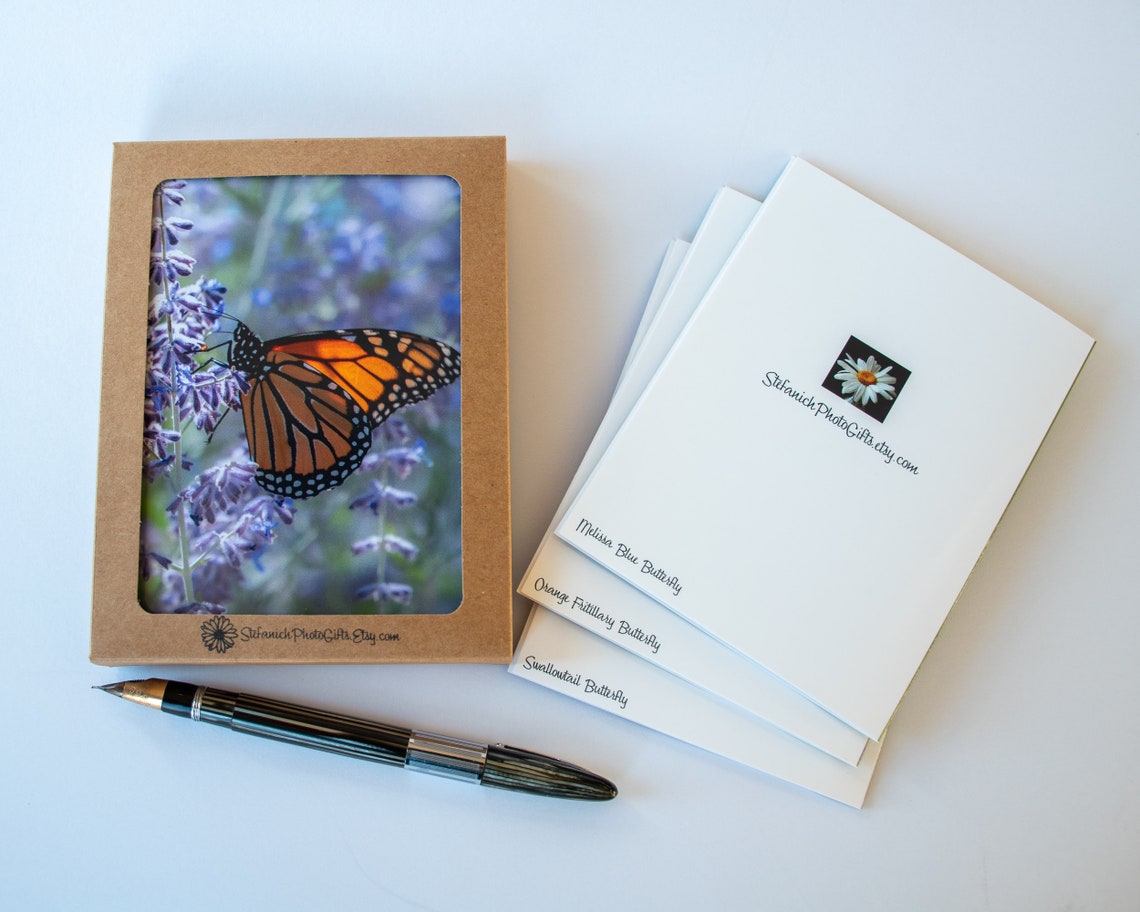 Set of 12 Gorgeous Butterfly Photo Note Cards in Gift Box, Monarch and ...