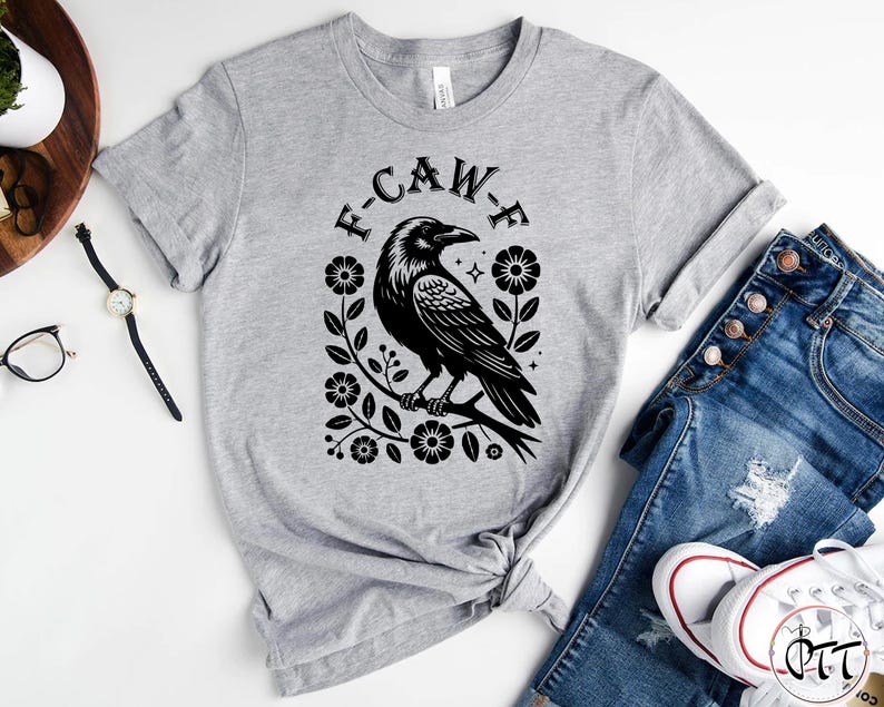 Funny Crow Shirt, F-caw-f T Shirt, Black Gothic Crow Shirt, Raven Lover ...
