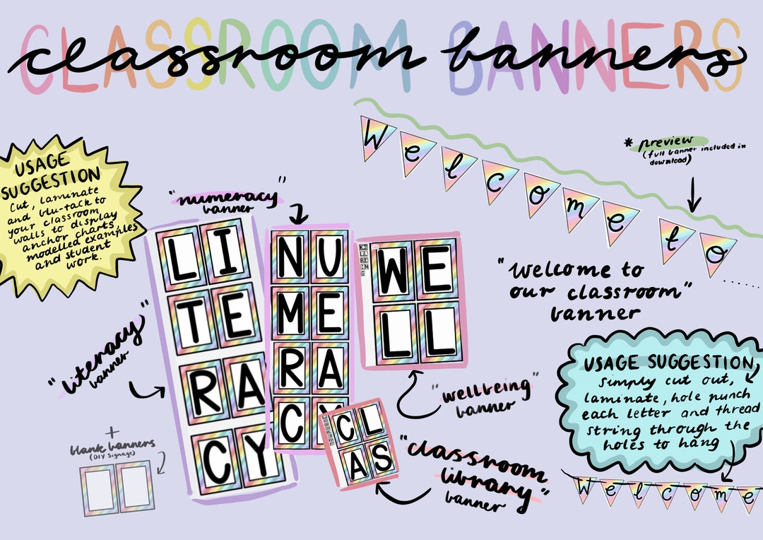 Pastel Rainbow Classroom Subject Banners - Etsy