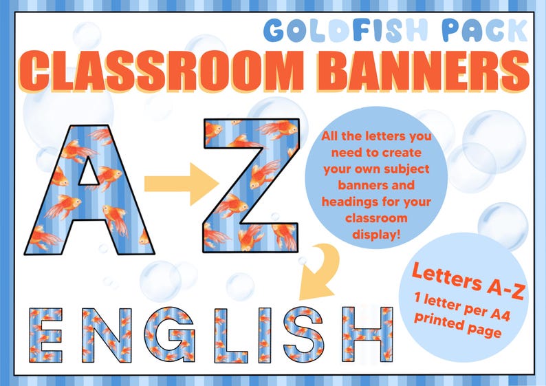Goldfish Under the Sea- DIY Classroom Subject Headings Banners- Full ...
