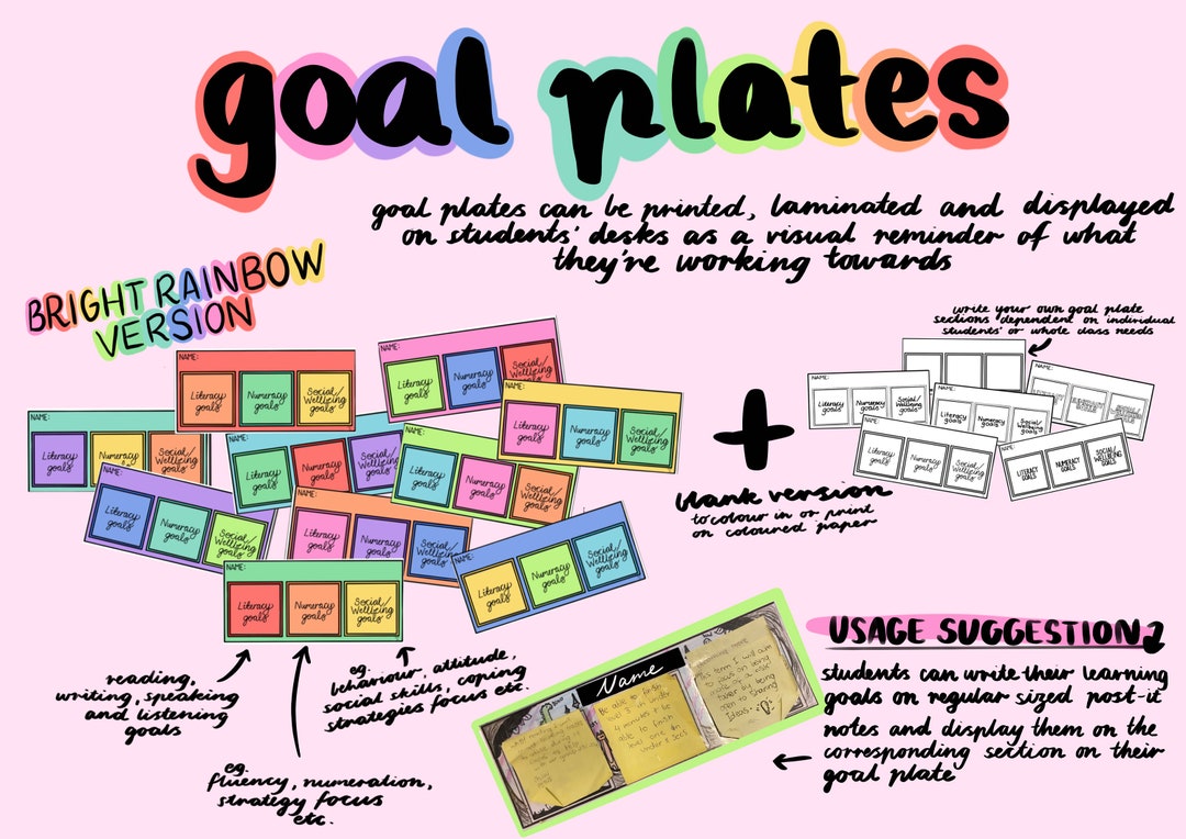Student Goal Setting Desk Plate- Bright Rainbow - Etsy
