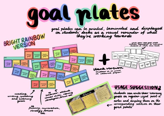 Student Goal Setting Desk Plate Bright Rainbow - Etsy