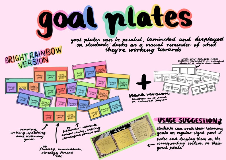 Student Goal Setting Desk Plate- Bright Rainbow - Etsy