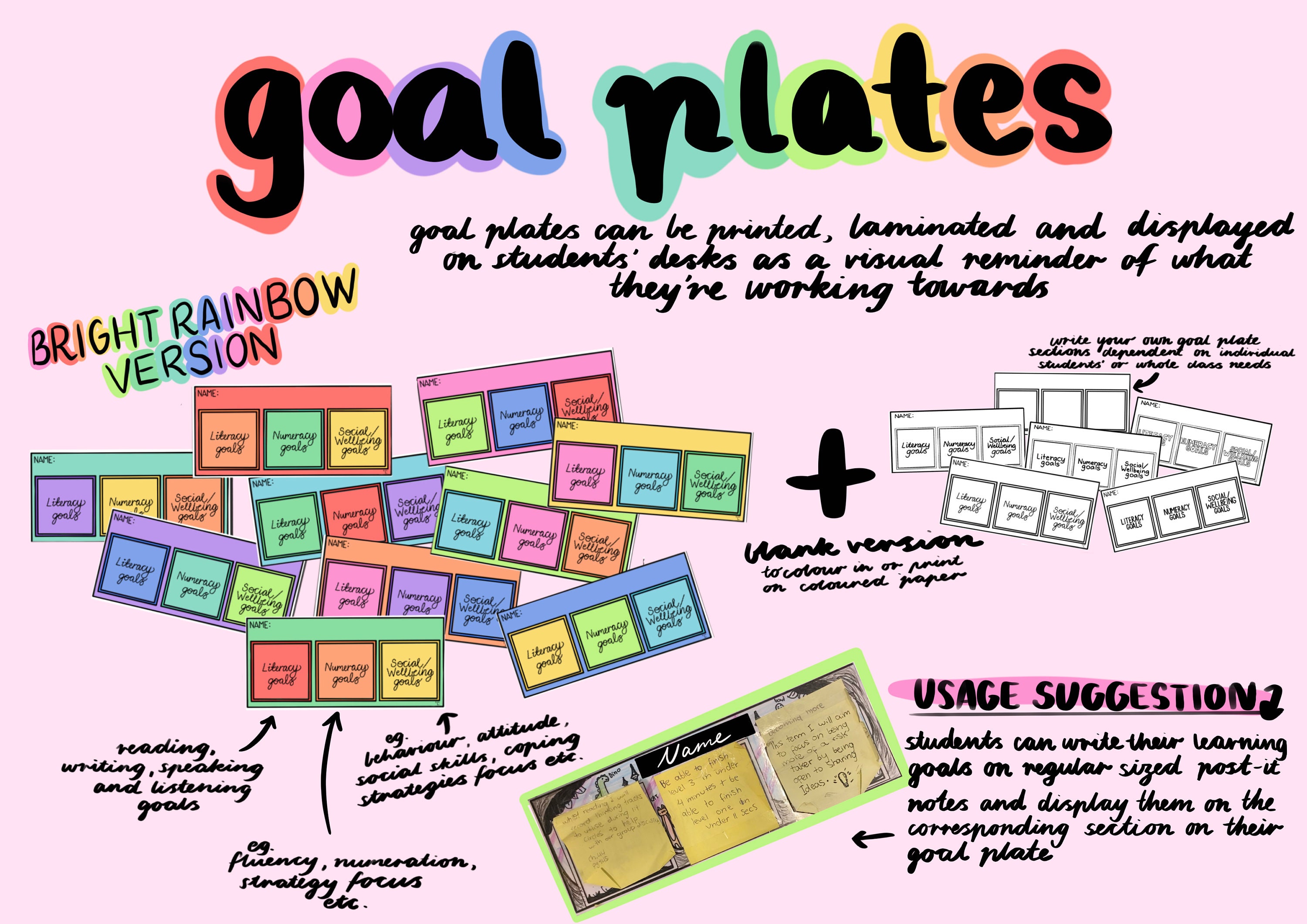 Student Goal Setting Desk Plate- Bright Rainbow - Etsy