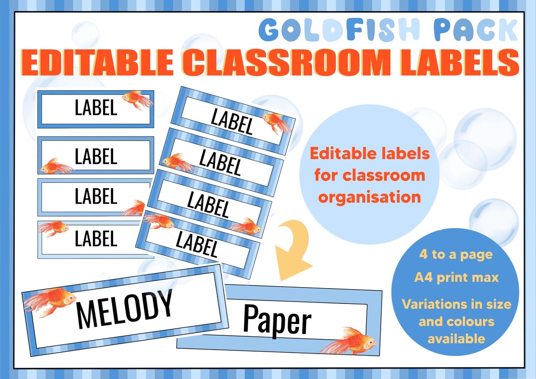 Goldfish Under the Sea Customisable Labels/ Tags for Classroom ...