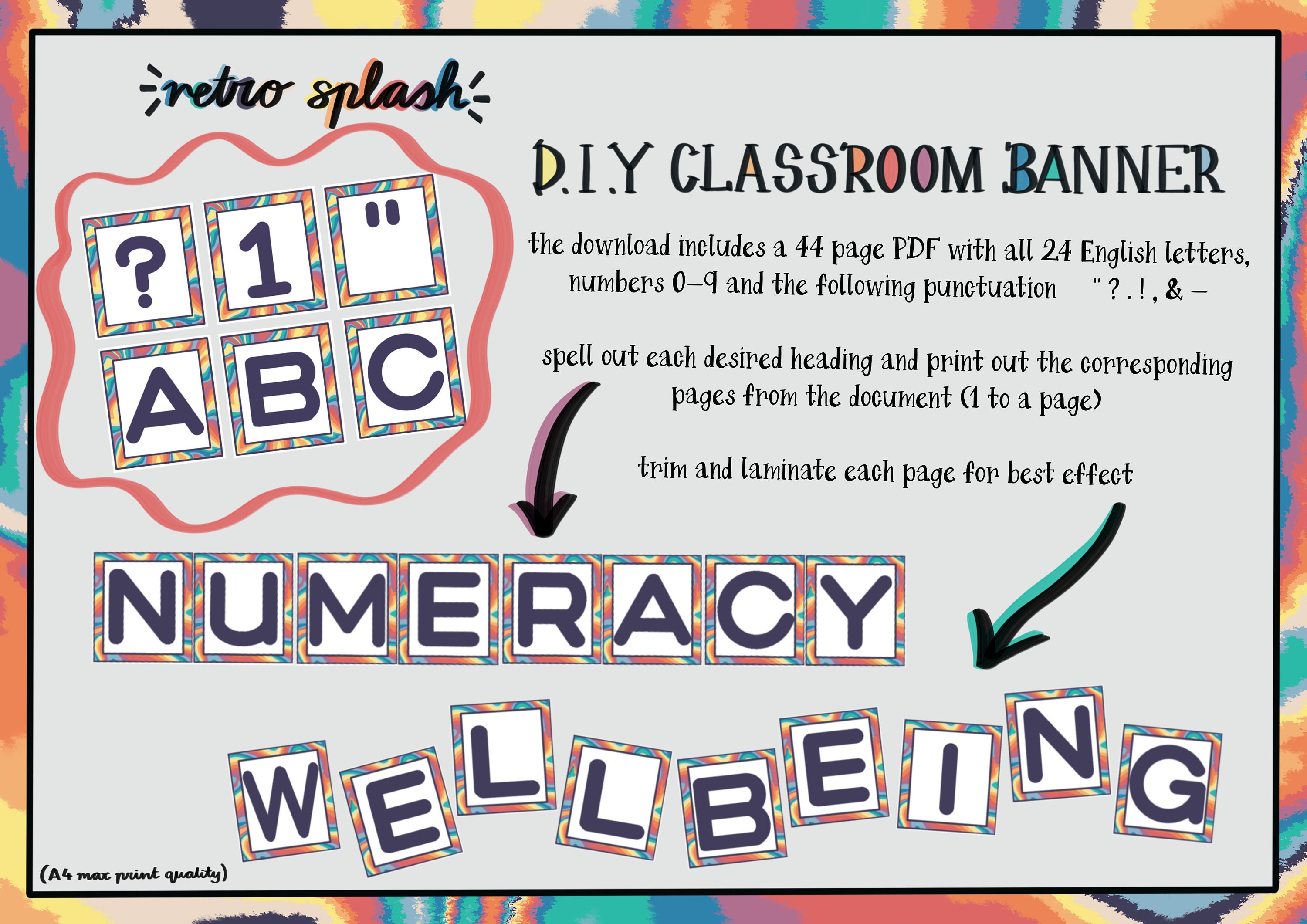 DIY Classroom Subject Headings Banners Full Alphabet, Numbers and ...