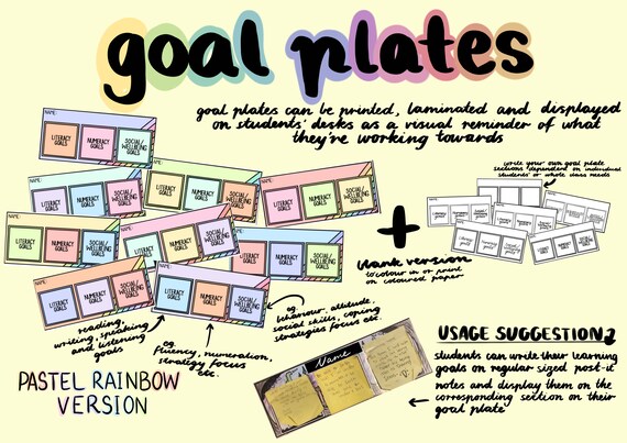 Student Goal Setting Desk Plate Pastel Rainbow - Etsy