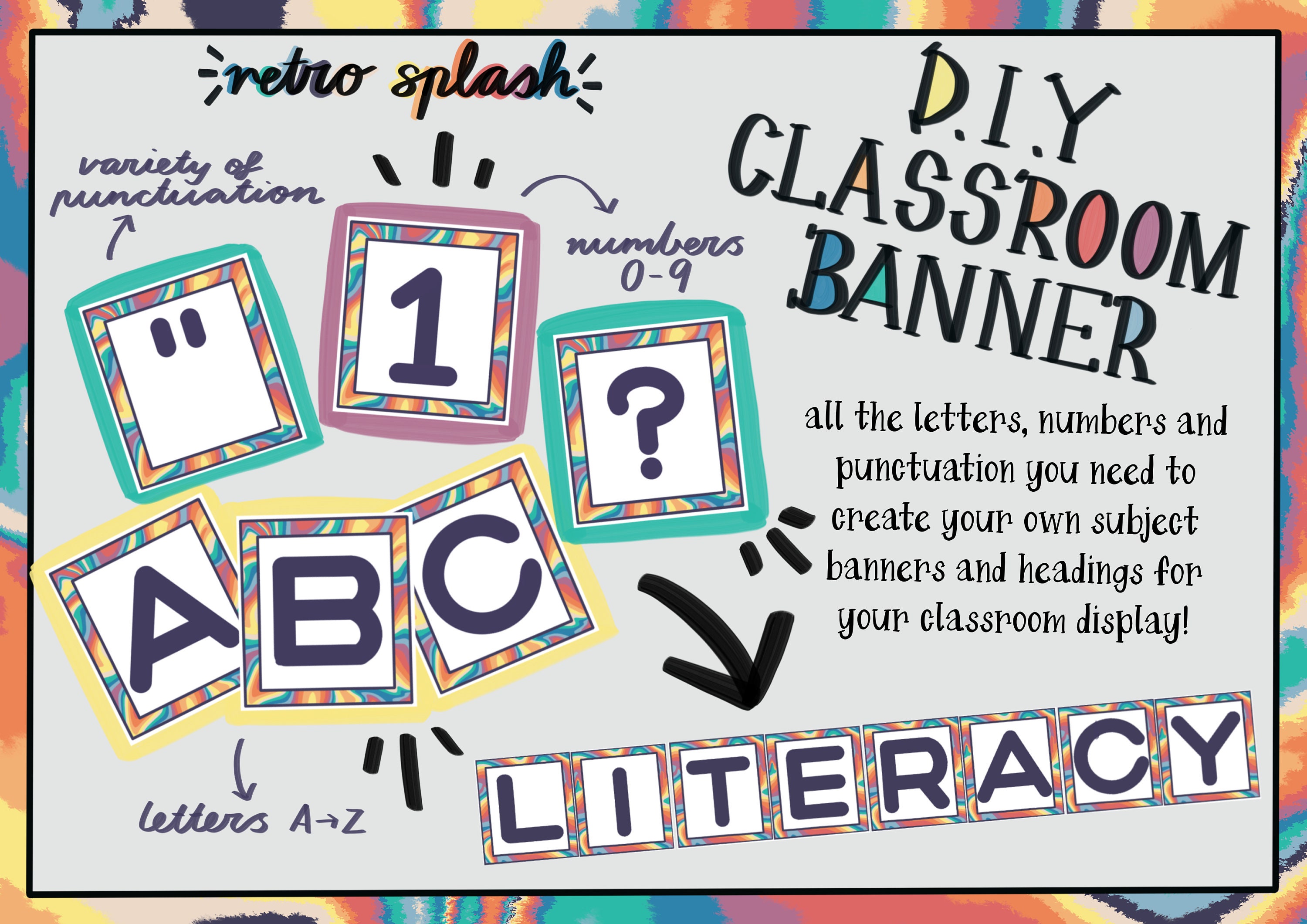 DIY Classroom Subject Headings Banners Full Alphabet, Numbers and ...