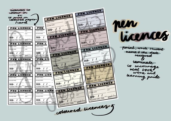 Printable Pen Licences for the Classroom Neutral Rainbow - Etsy