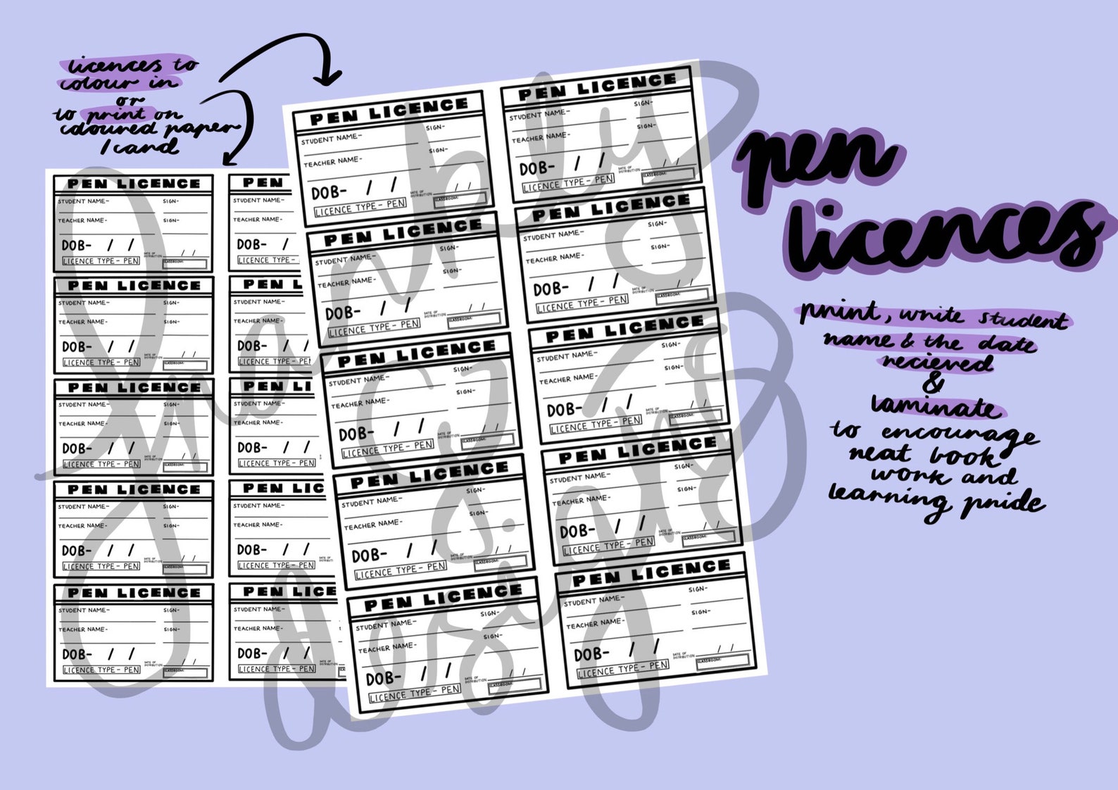 Printable Pen Licences for the Classroom Blank Colour In - Etsy