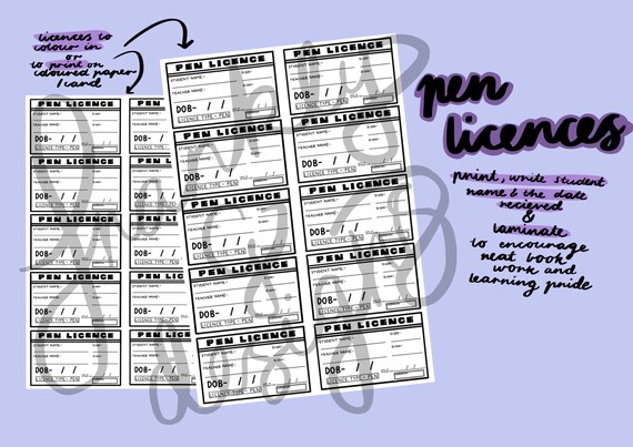 Printable Pen Licences for the Classroom Blank Colour In - Etsy UK