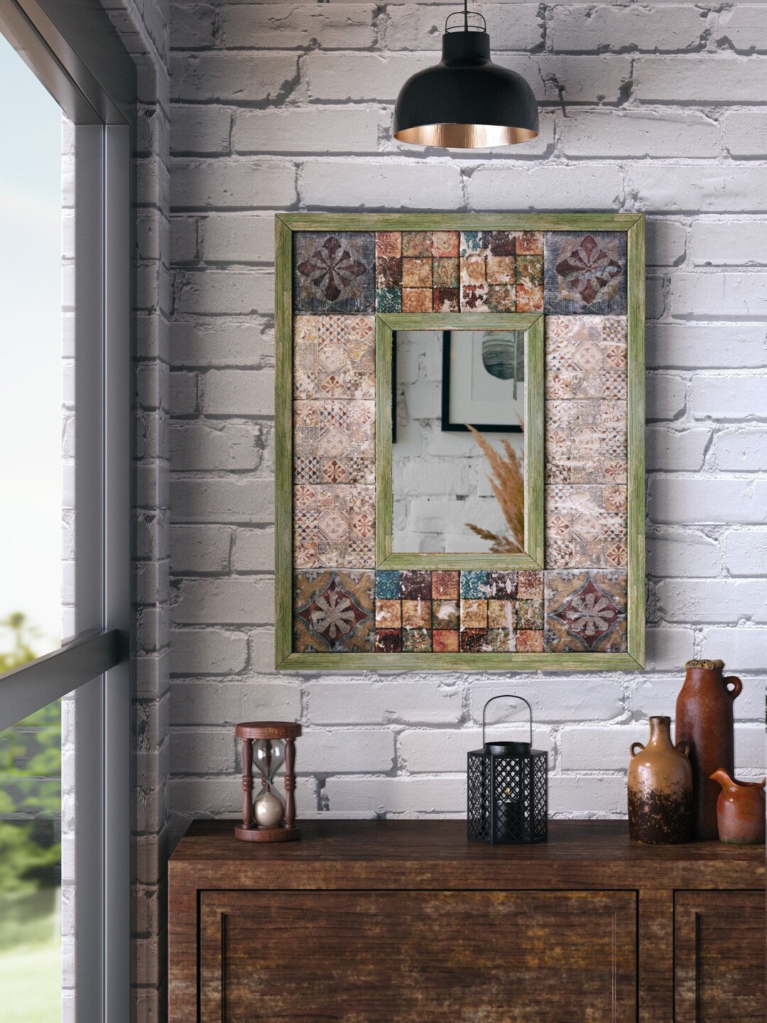 Colorful Talavera Tile Mirror for Bathroom Bohemian Living Room Decor ...
