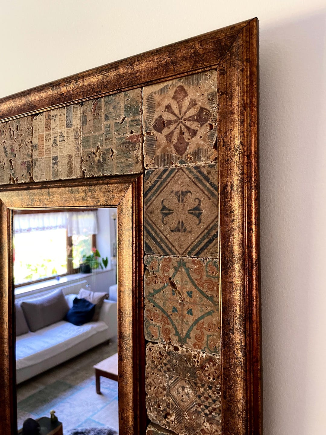 Travertine Stone Wall Mirror, Handmade Rustic Boho Farmhouse Decor ...