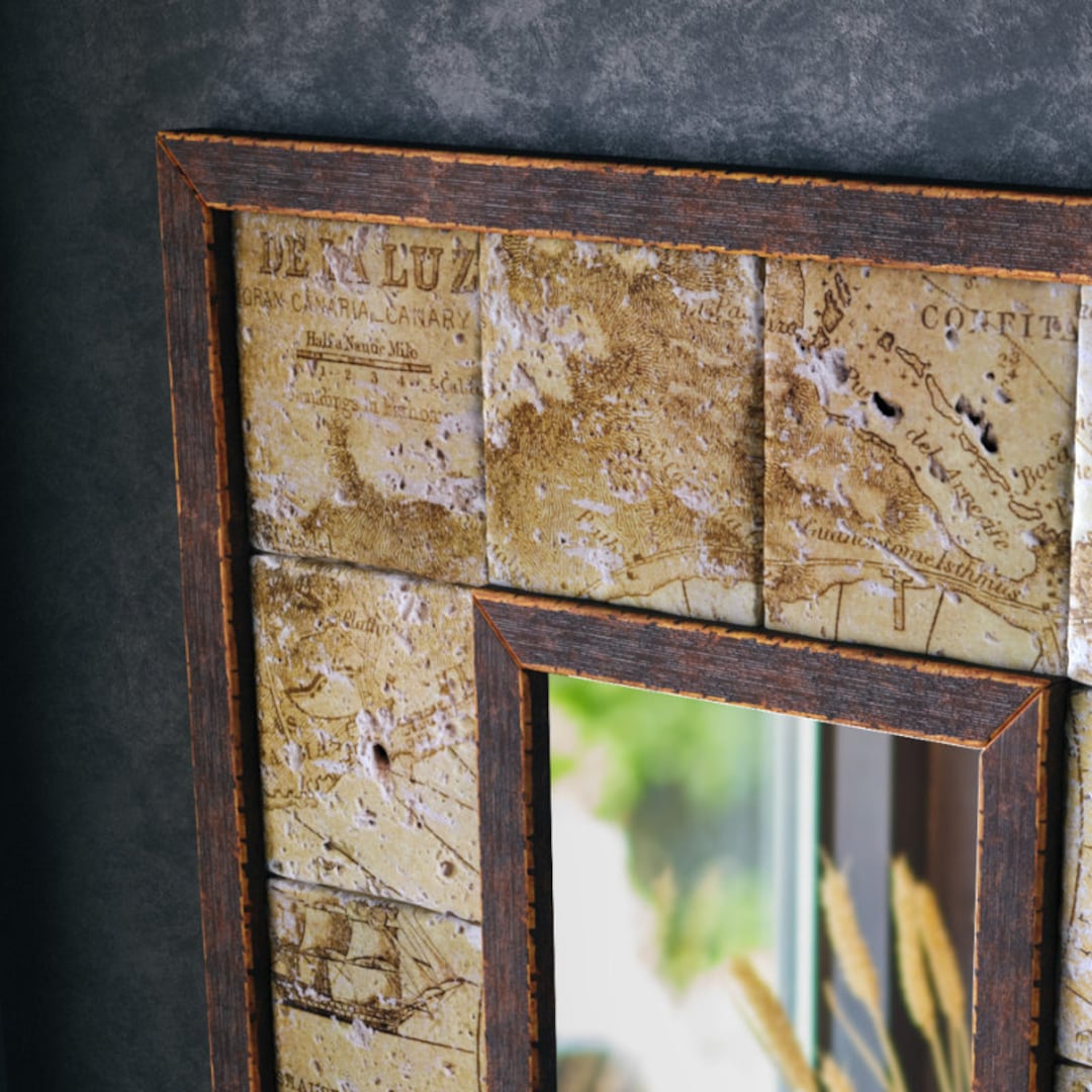 Vintage Travertine Map Mirror - Anniversary Gift, Entryway Decor ...