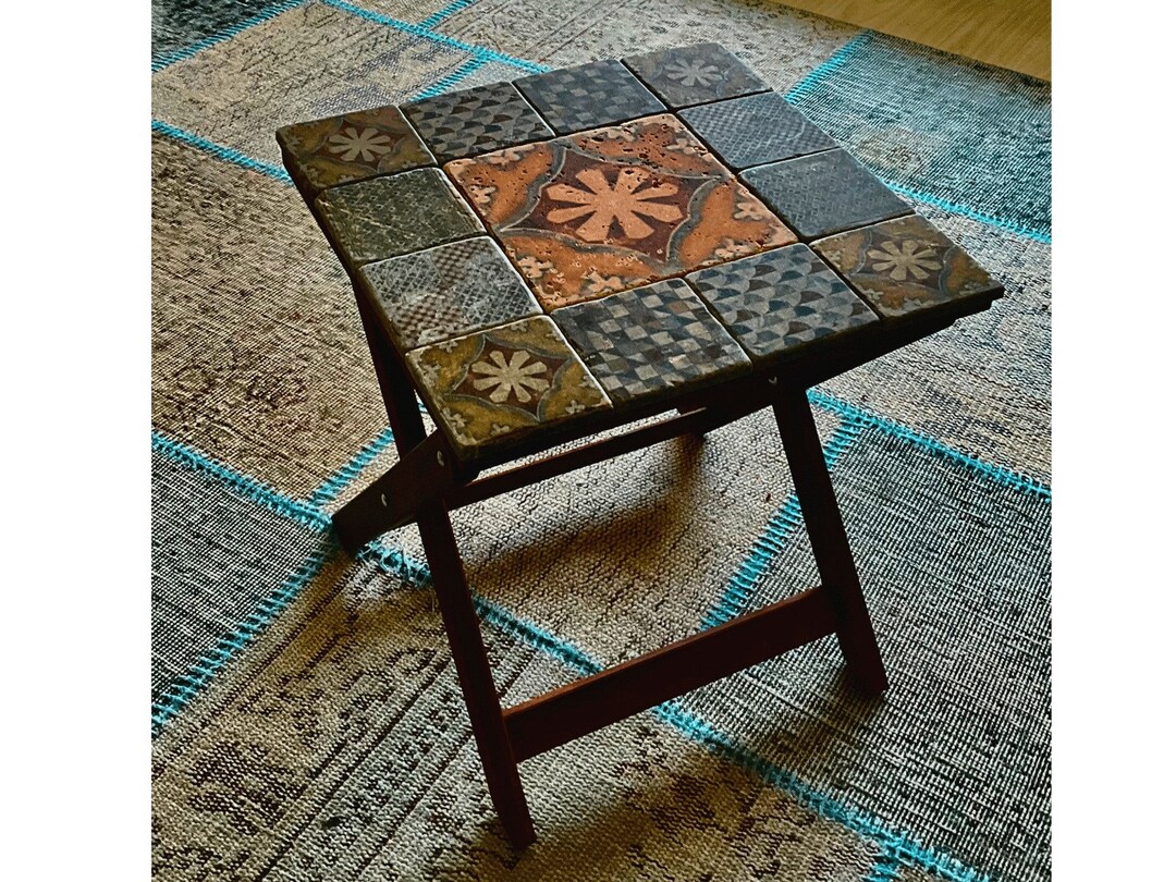 Antique Foldable Table, Handcrafted Coffee Table, Talavera Tile Table ...