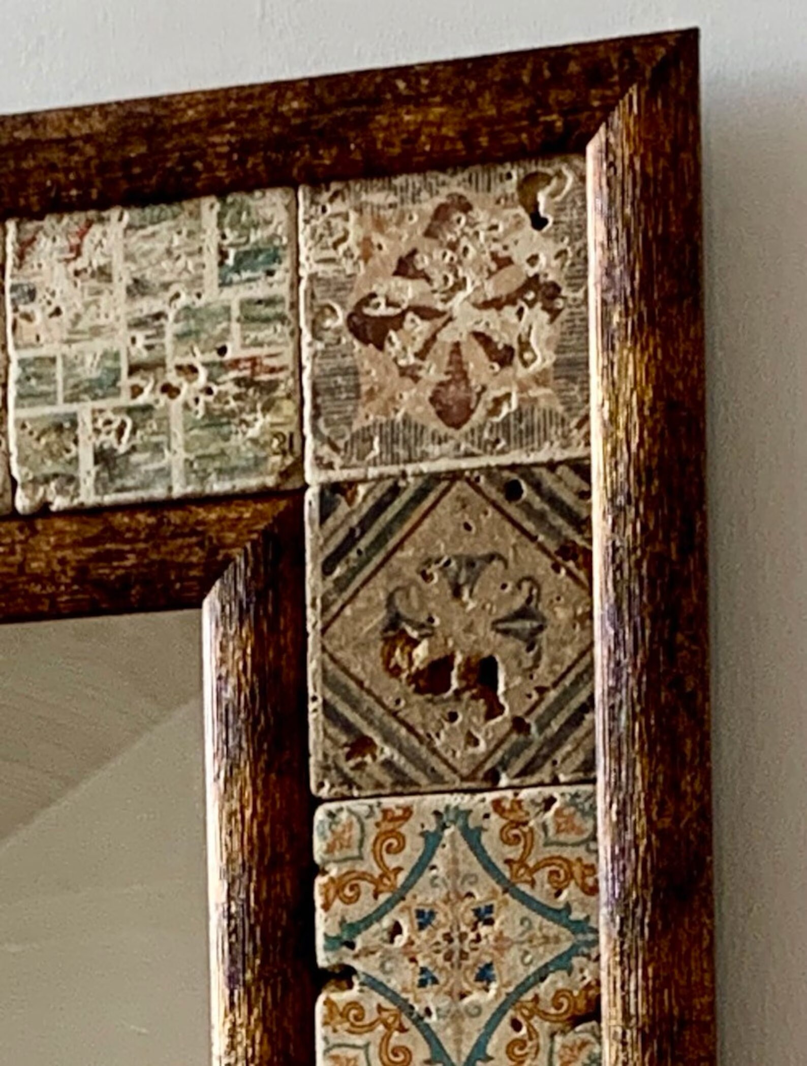 Custom Antique Travertine Mirror Tiles - DIY Boho Mosaic Mirror Project ...