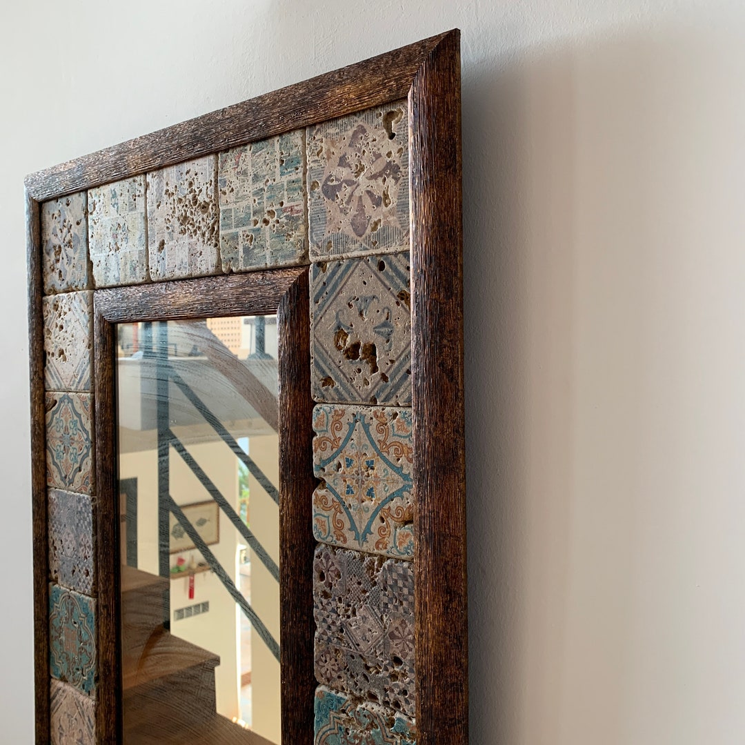 Gorgeous Rustic TRAVERTINE STONE MIRROR - Unique Boho Mirror Decor ...