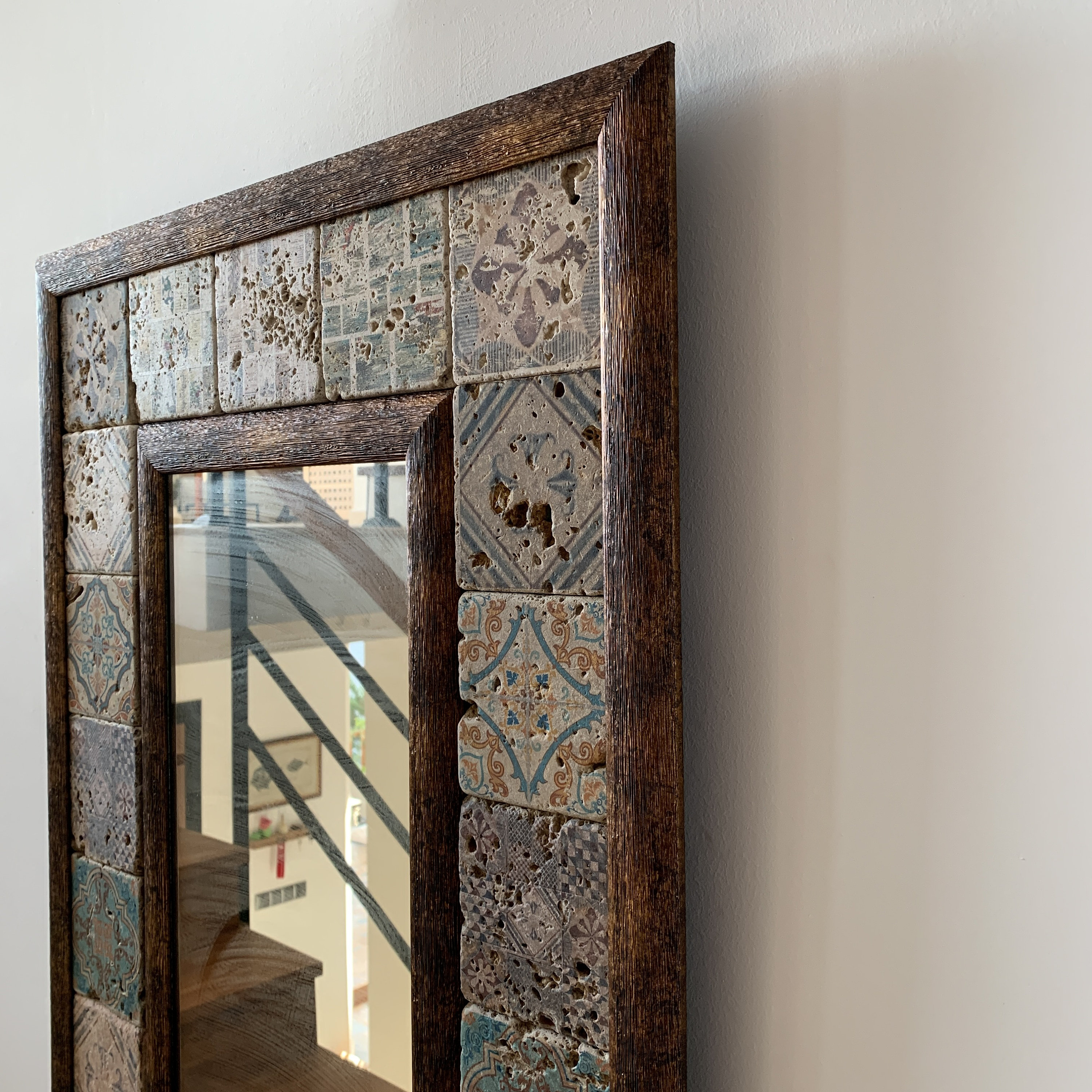 Rustic Travertine Stone Mirror, Gorgeous Statement Mirror Rustic Travertine Stone Mirror, Gorgeous Statement Mirror