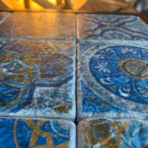 Vintage Serving Table Blue Tile Table Turkish Tile Table Moroccan Style ...