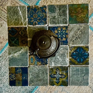 Blue Bohemian Folding Tile Side Table for Narrow Patio or Porch, 5th ...
