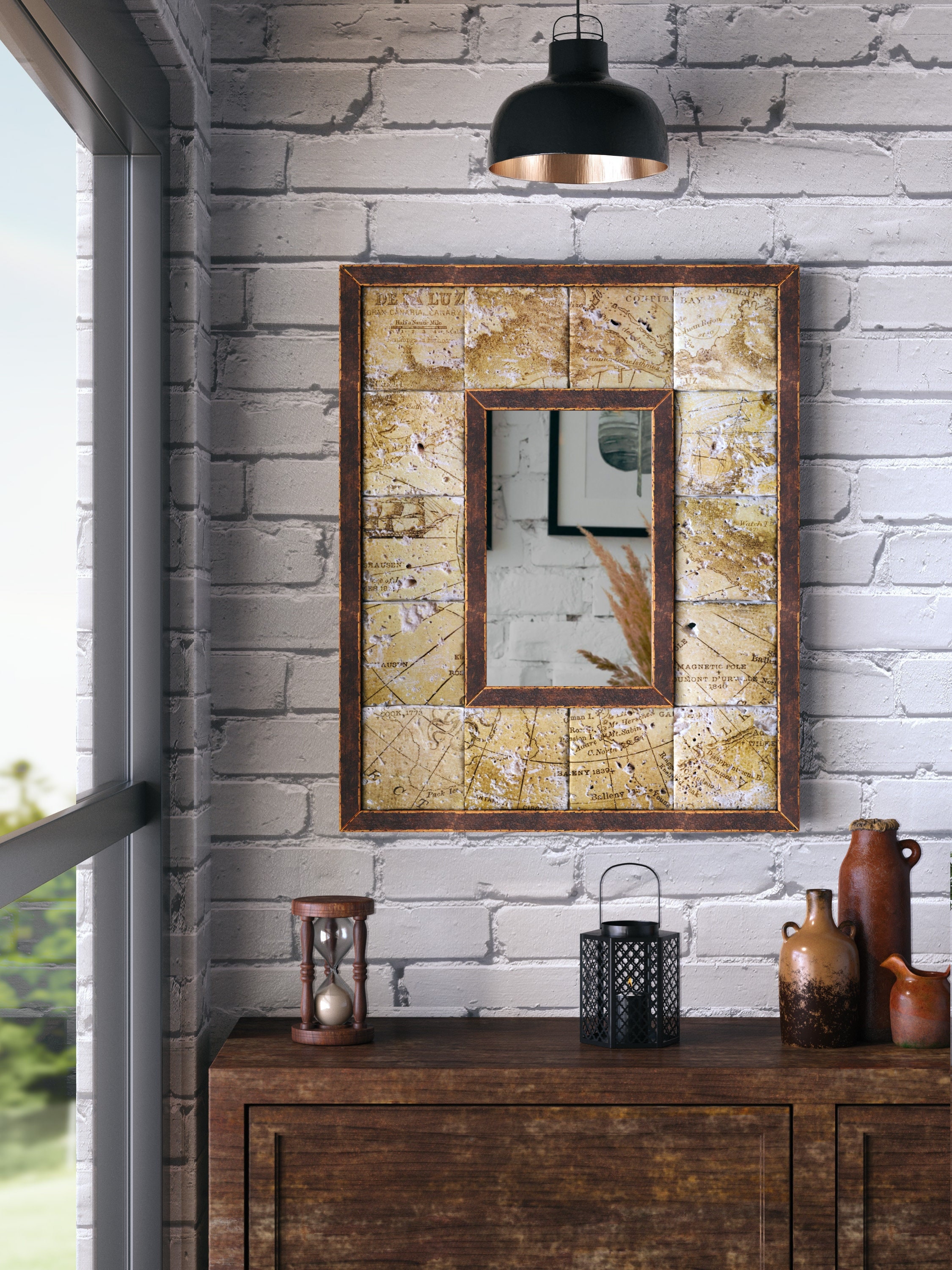 Vintage Travertine Map Mirror - Anniversary Gift, Entryway Decor ...