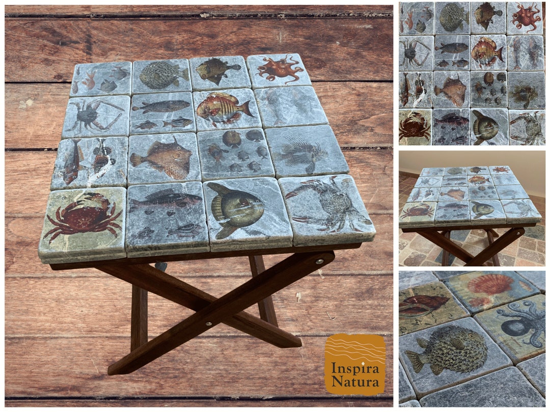 Coastal Tile Top End Tables for Living Room Beachy Room Decor, Nautical ...