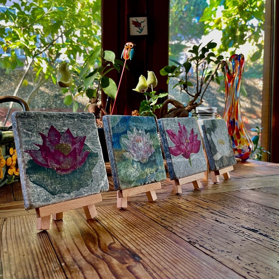 Water Lily Tile Art Handmade, Enlightenment Buddhist Decor, July Birth ...