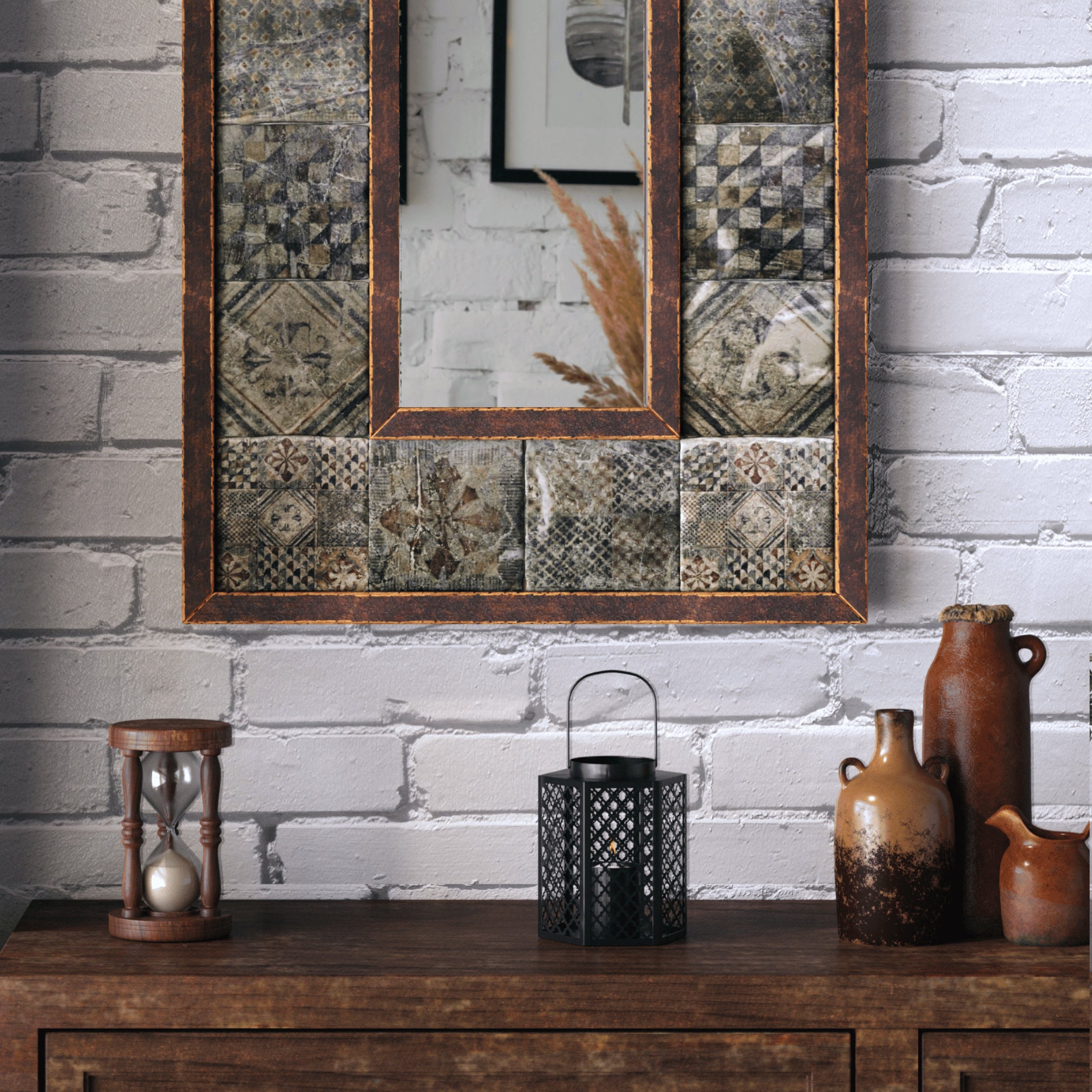 Boho Mosaic Tile Mirror, Coastal Bathroom Decor, Nautical Wall Art ...
