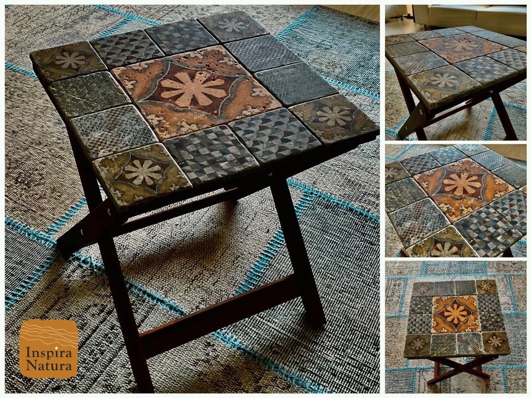 Handcrafted Coffee Table, Antique Foldable Table, Talavera Tile Table ...