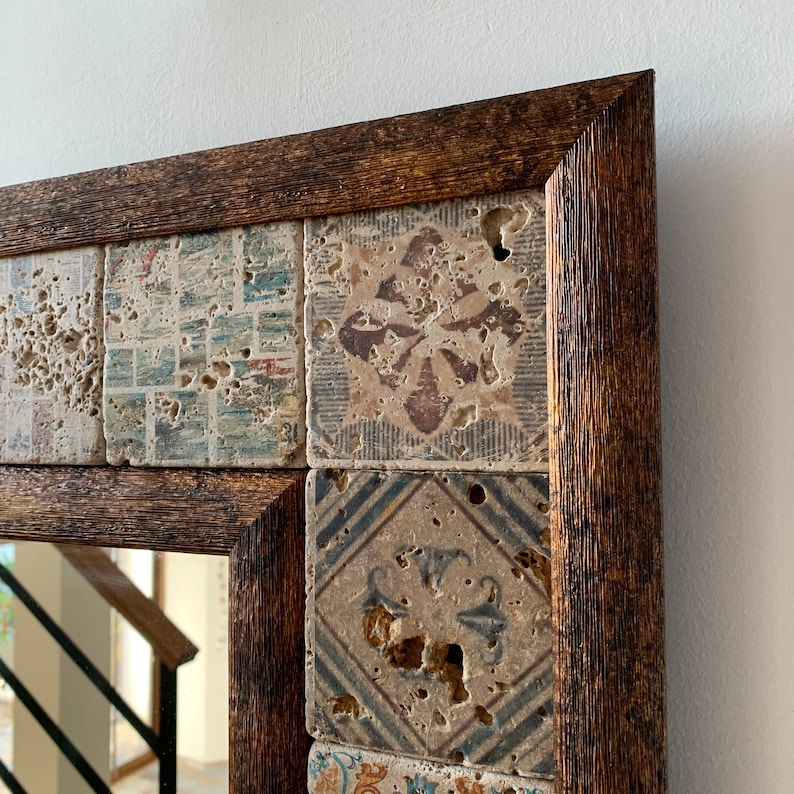 Travertine Stone Tile Mirror for Wall 5th Anniversary Gift - Etsy