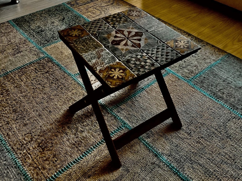 Vintage Side Table Rustic Tile Side Table Vintage Travertine - Etsy