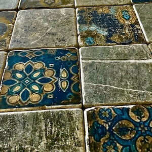Blue Bohemian Folding Tile Side Table for Narrow Patio or Porch, 5th ...