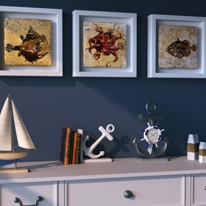 Set of Three | Framed Ocean Tiles | Sea Wall Décor | Ocean Themed ...