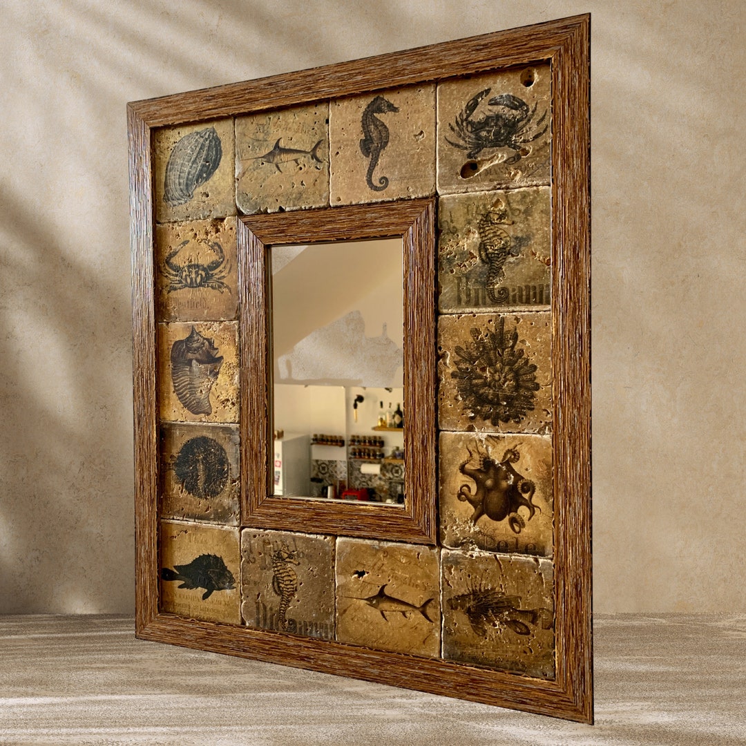 Travertine Mirror Wall Decor Boho Decor Bedroom, Neutral Bathroom ...