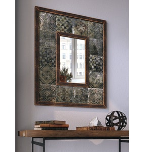 Gray Stone Boho Mosaic Tile Wall Mirror for Rustic Entryway or Bathroom ...