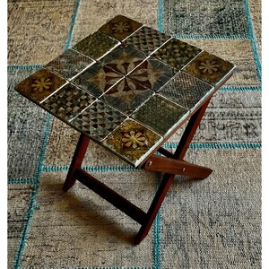 Vintage Side Table Rustic Tile Side Table Vintage Travertine - Etsy