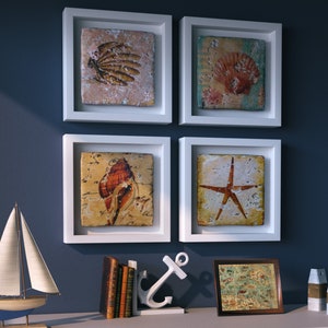 Set of Three | Framed Ocean Tiles | Sea Wall Décor | Ocean Themed ...
