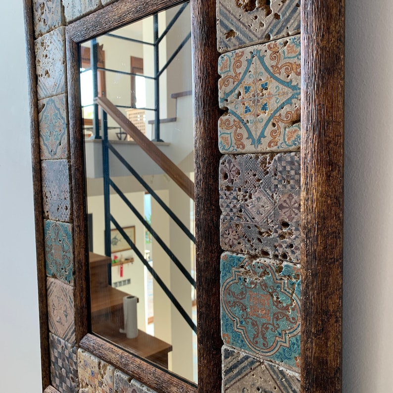 Travertine Stone Tile Mirror for Wall 5th Anniversary Gift - Etsy