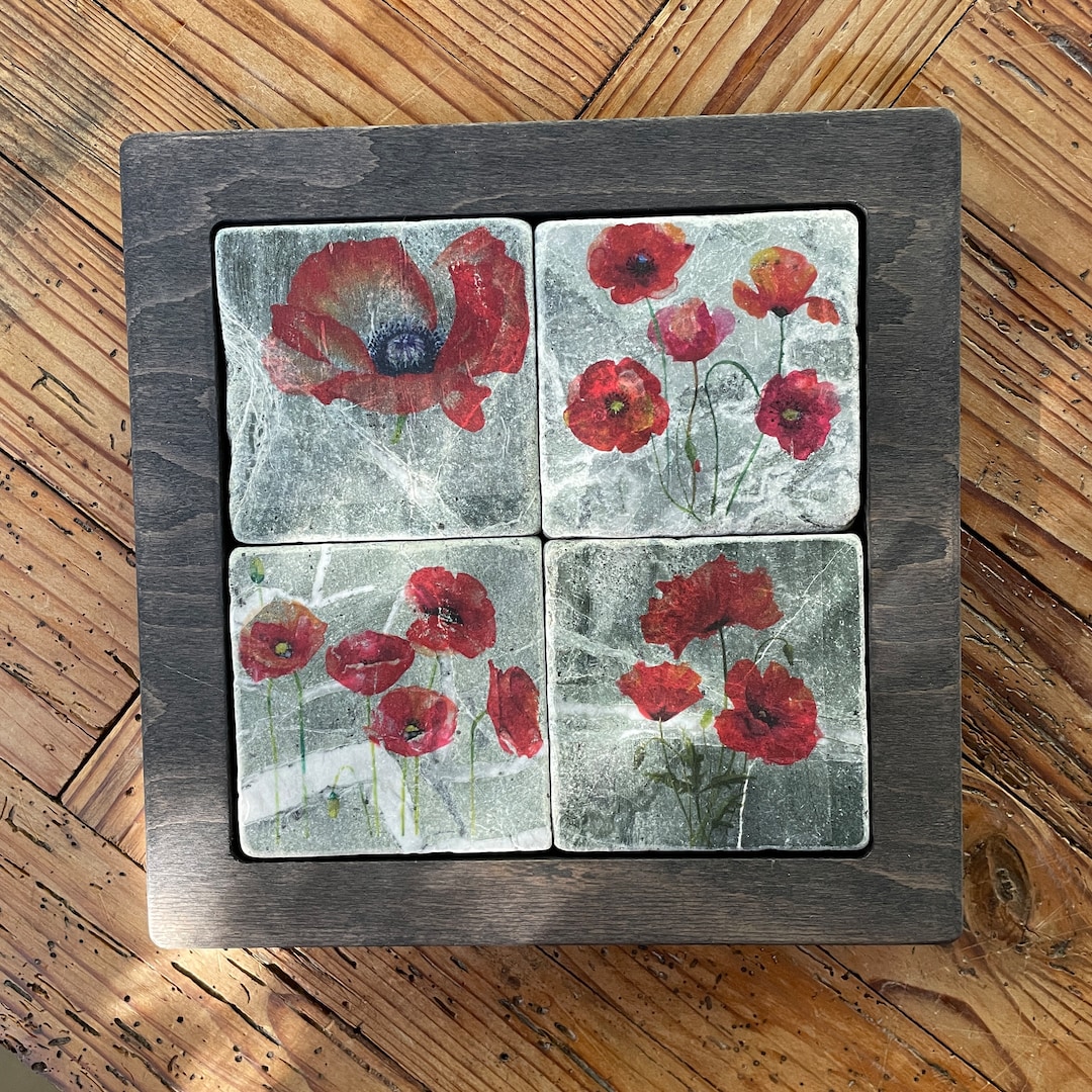 Red Poppy Decorative Trays for Dresser, EDC Dump Tray Men, in Flanders ...