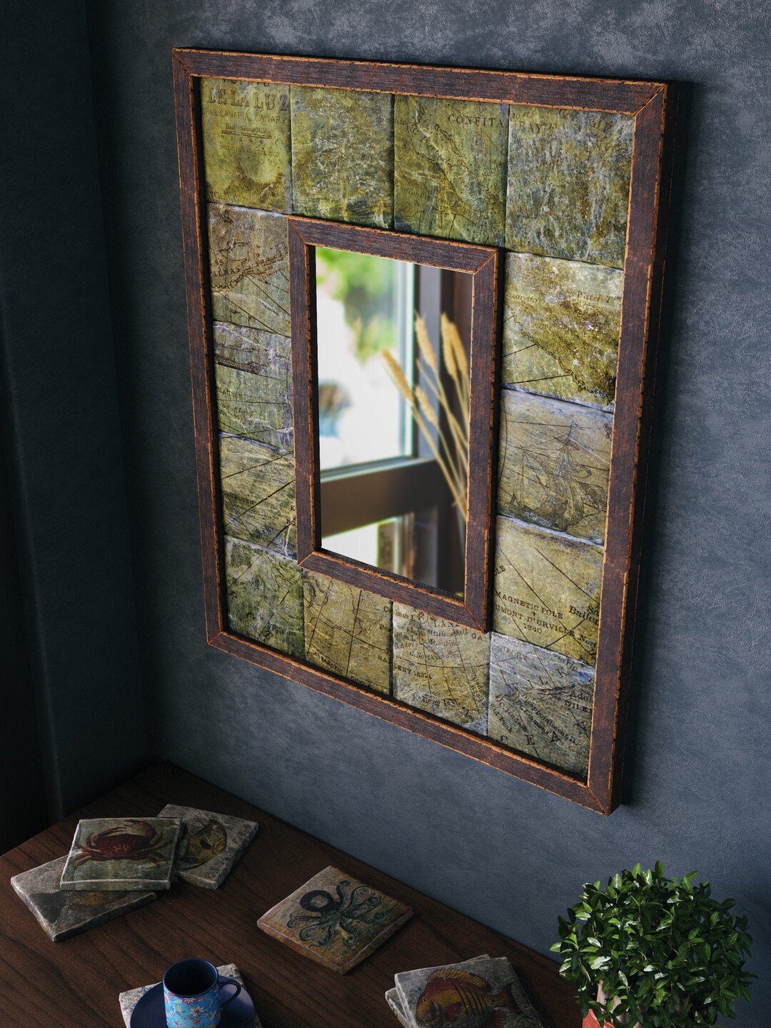 Seafarer Nautical Map Decorative Mirrors for Bathroom, Coastal Beach ...