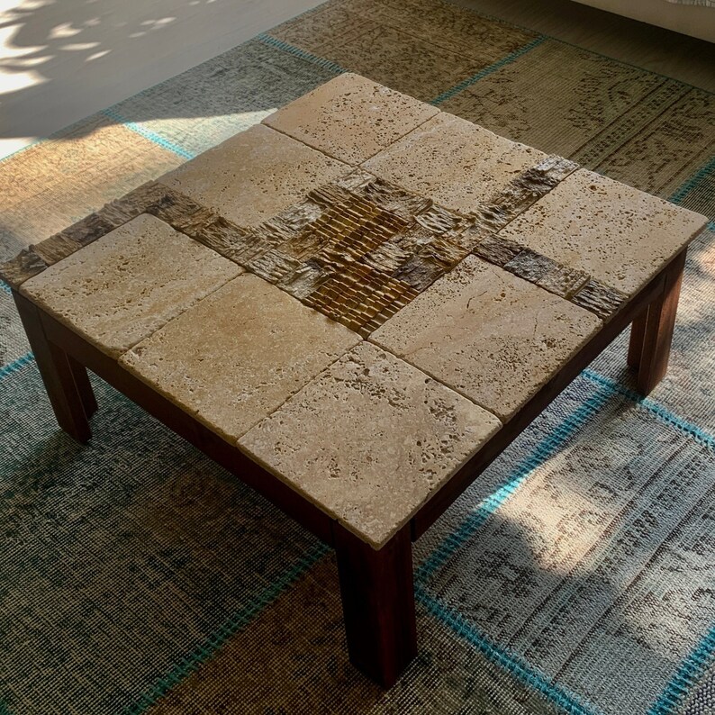 Boho Table, Farmhouse Coffee Table, Travertine Table, Vintage Coffee ...