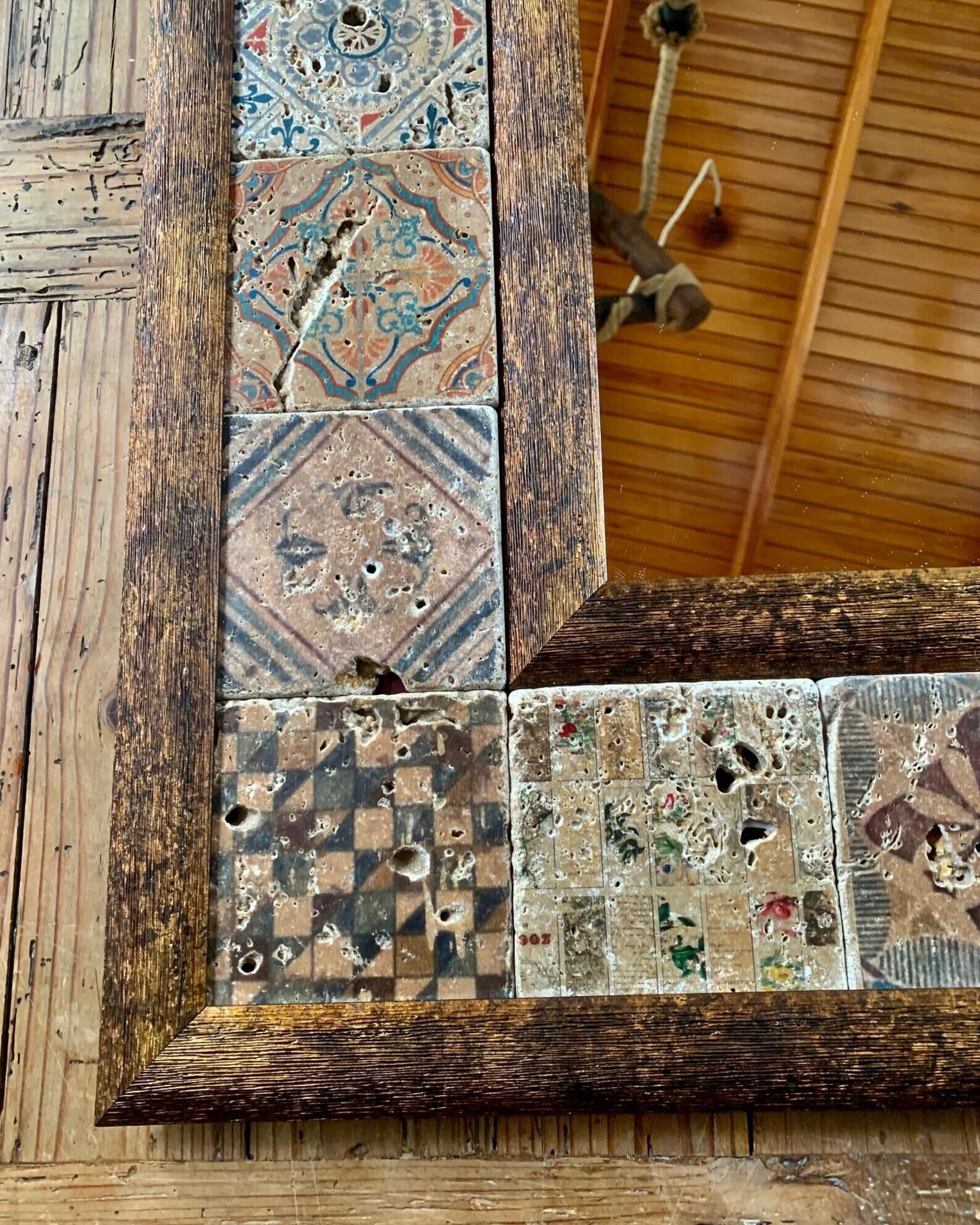 Custom Antique Travertine Mirror Tiles - DIY Boho Mosaic Mirror Project ...